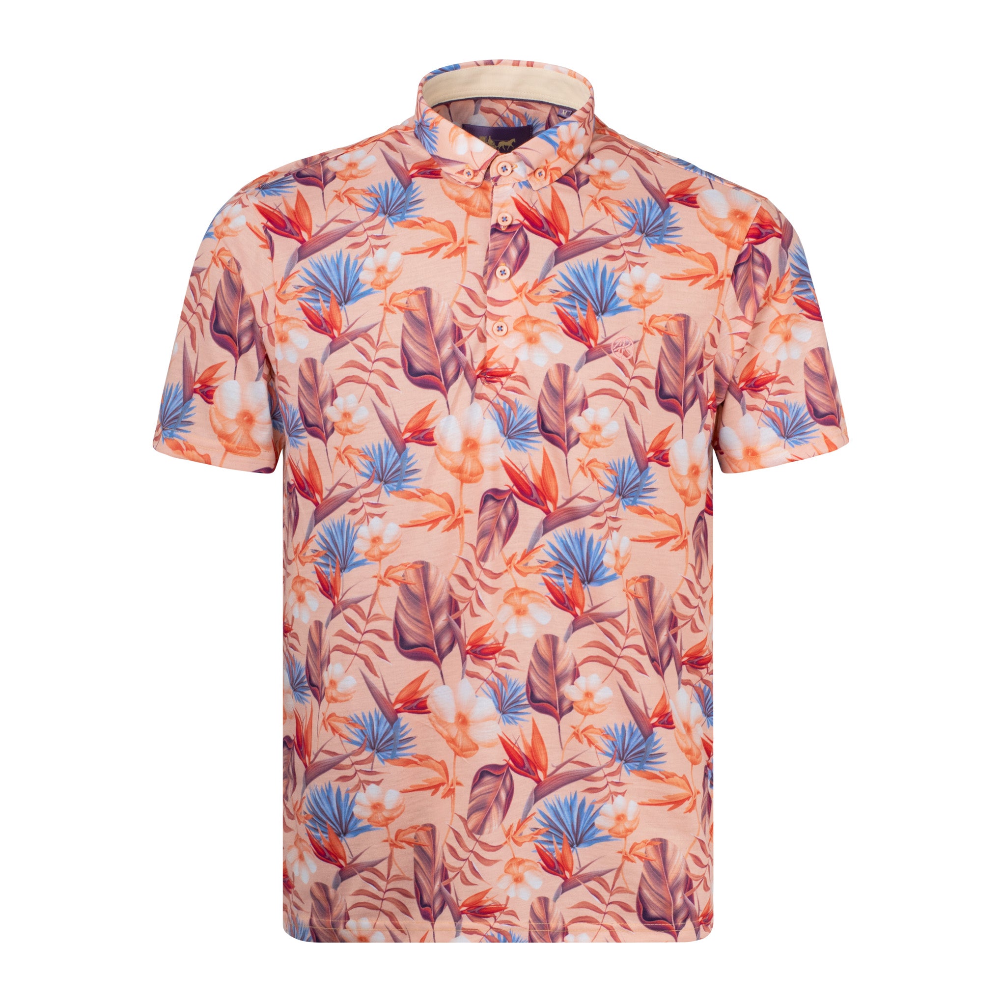 Men's Arthur & Russell Summer Print Polo Shirt - Peach – Urban Menswear
