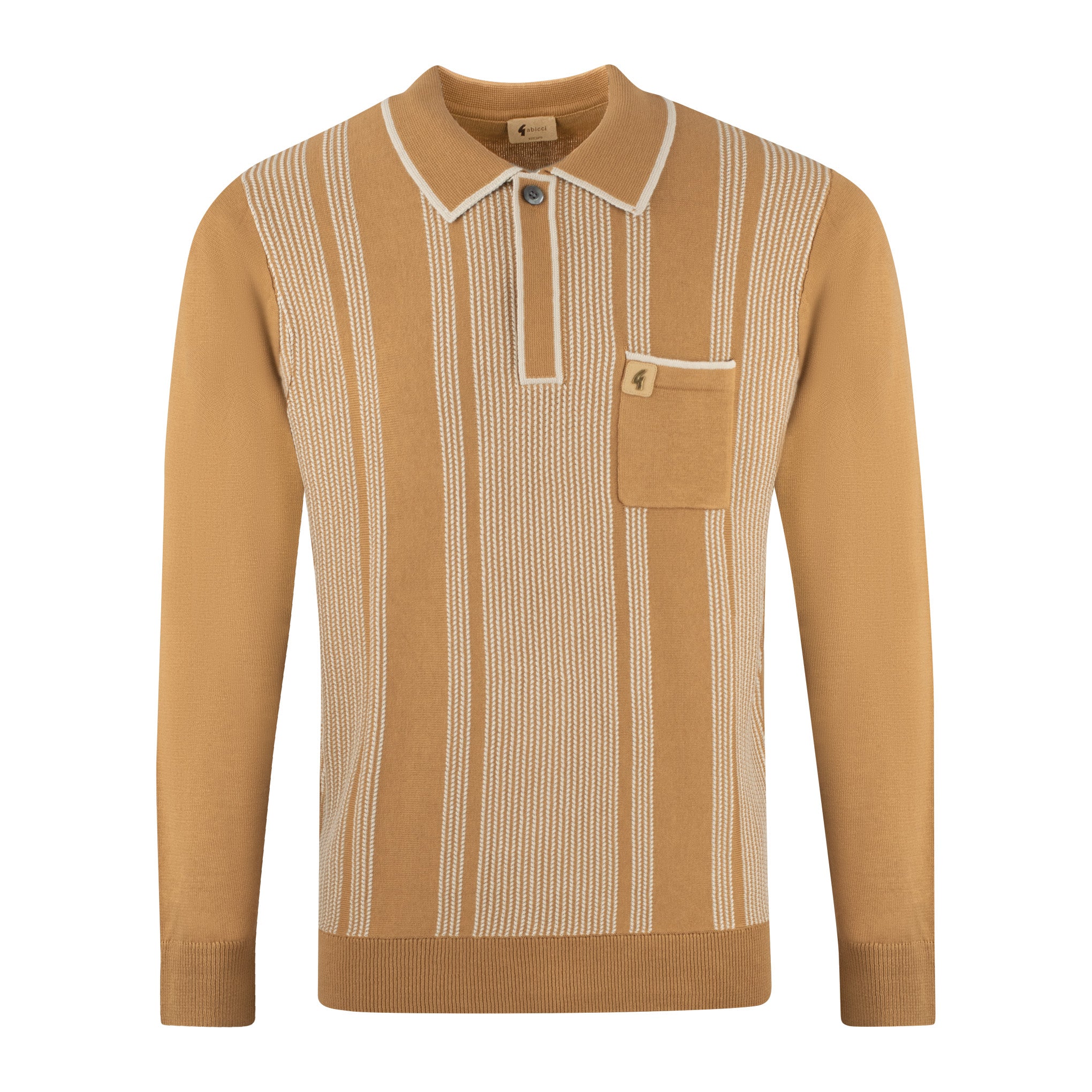 Gabicci Vintage Dante Stripe Knitted Polo Shirt - Nutmeg Beige - Men's ...
