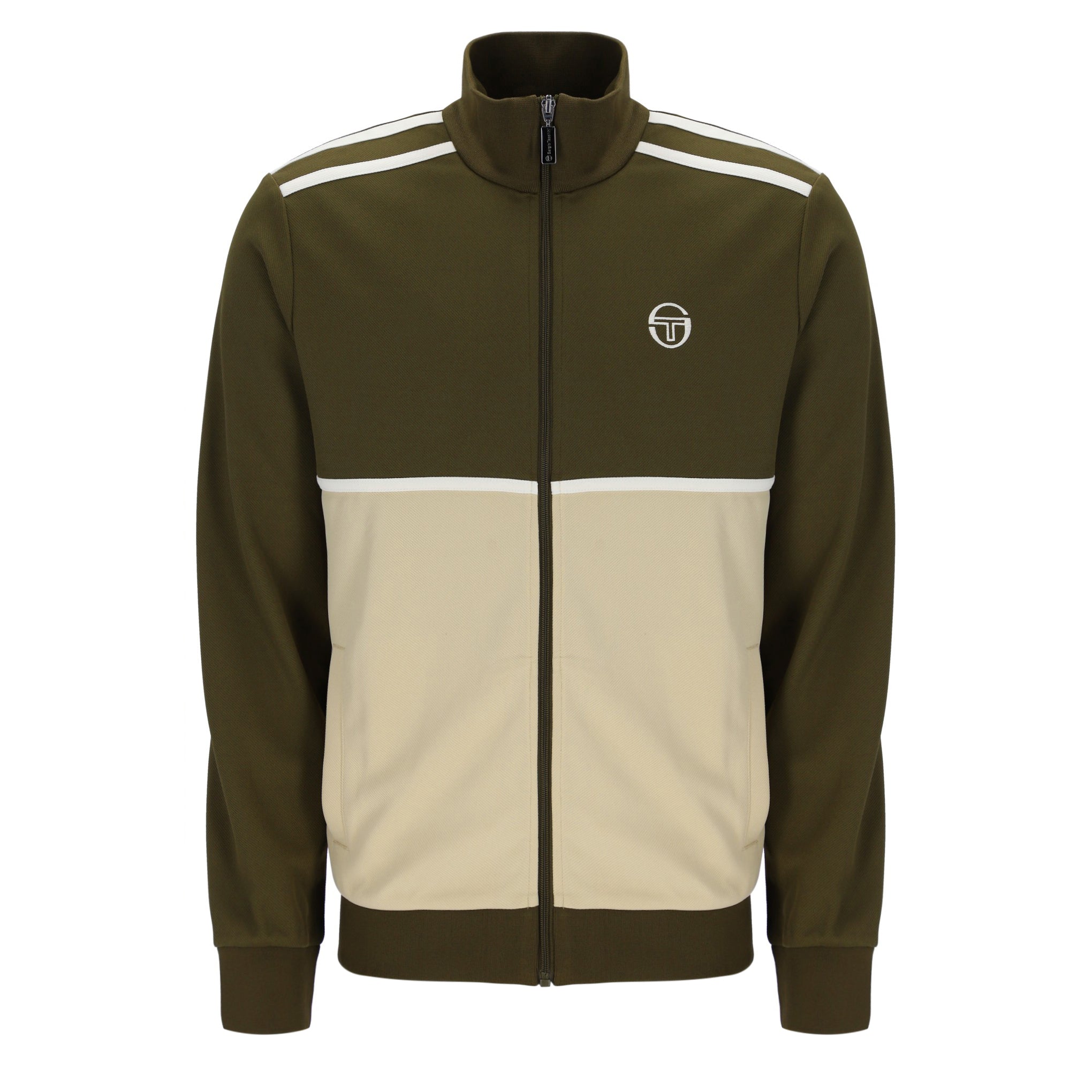 Men's Sergio Tacchini Locchi Track Top - Olive Green & Sand Beige ...